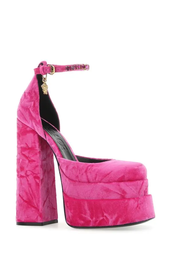 Versace Velvet Medusa Aevitas Pumps - Pink