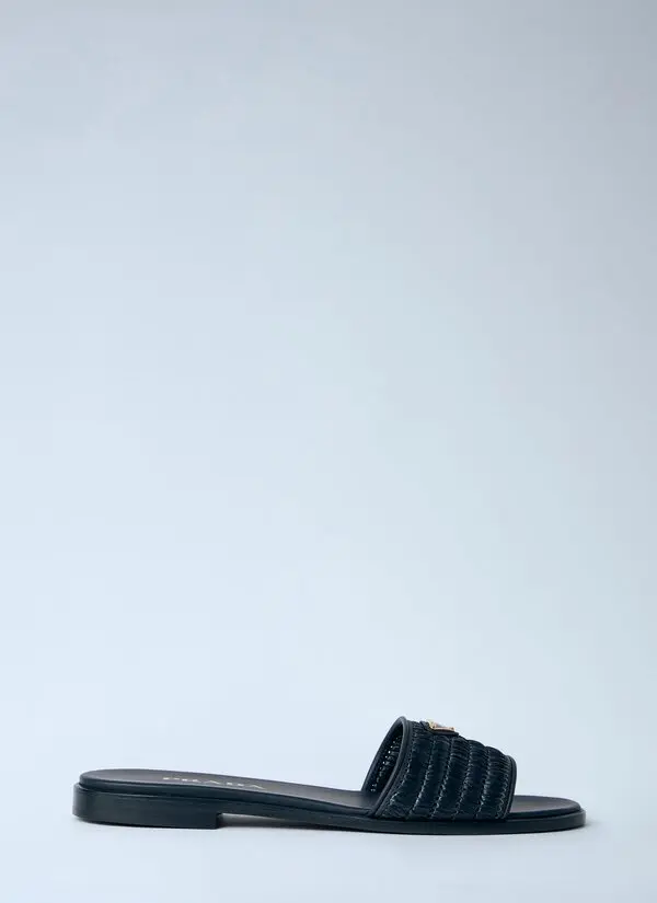 Prada Leather Slides With Crochet Details - Black