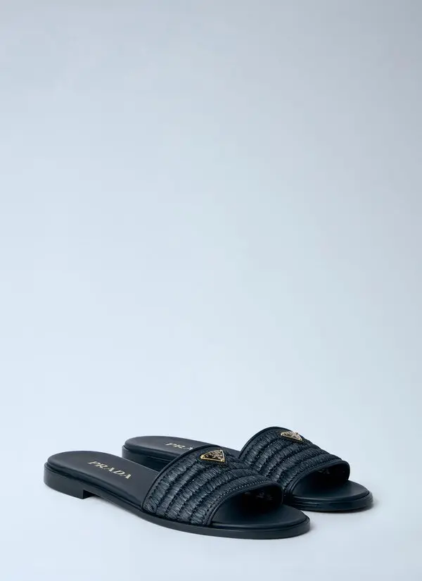 Prada Leather Slides With Crochet Details - Black