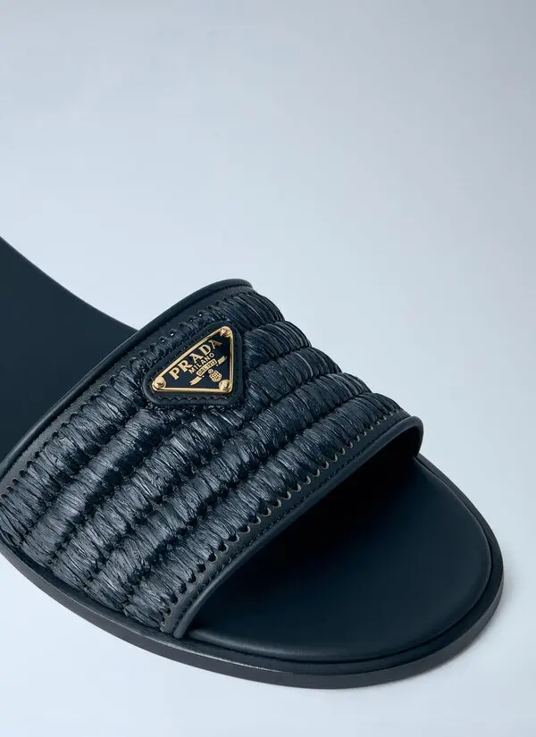 Prada Leather Slides With Crochet Details - Black
