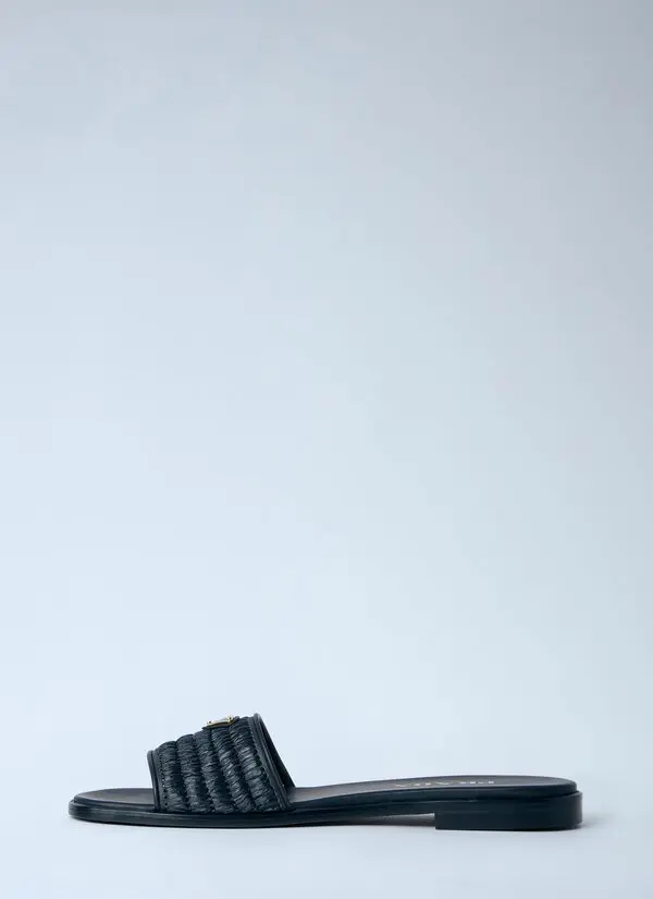 Prada Leather Slides With Crochet Details - Black