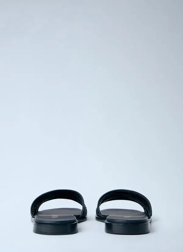 Prada Leather Slides With Crochet Details - Black