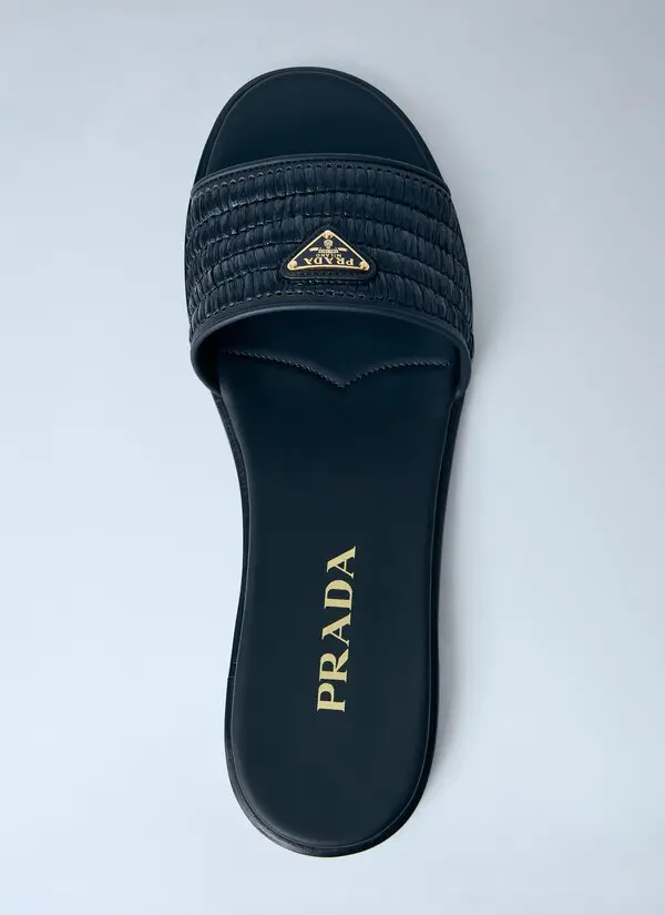 Prada Leather Slides With Crochet Details - Black