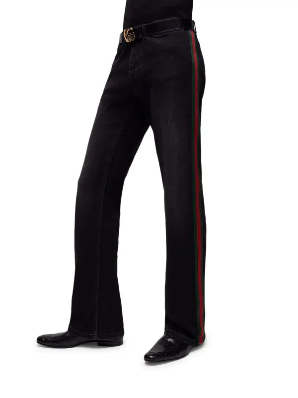 Gucci Cotton Denim Trousers With Web Ribbon