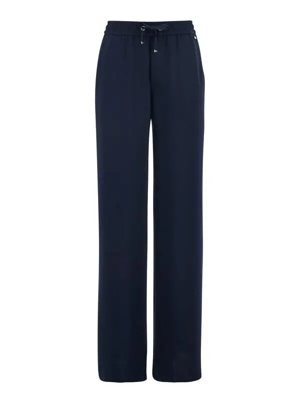 Herno Blue Pants With Elastic Waist And Drawstring And Logo Plate On Drawstring In Tech Fabric For - Multicolor