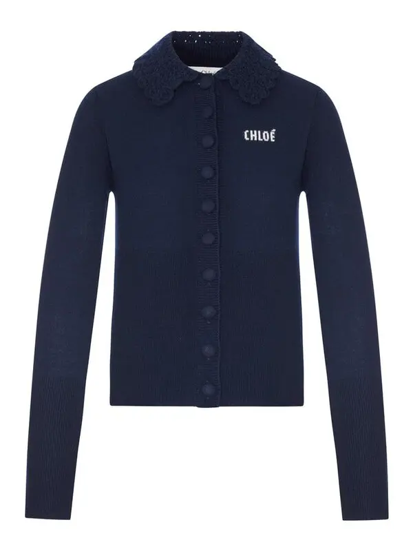 Chloé Fitted Logo Cardigan In A Wool Knit