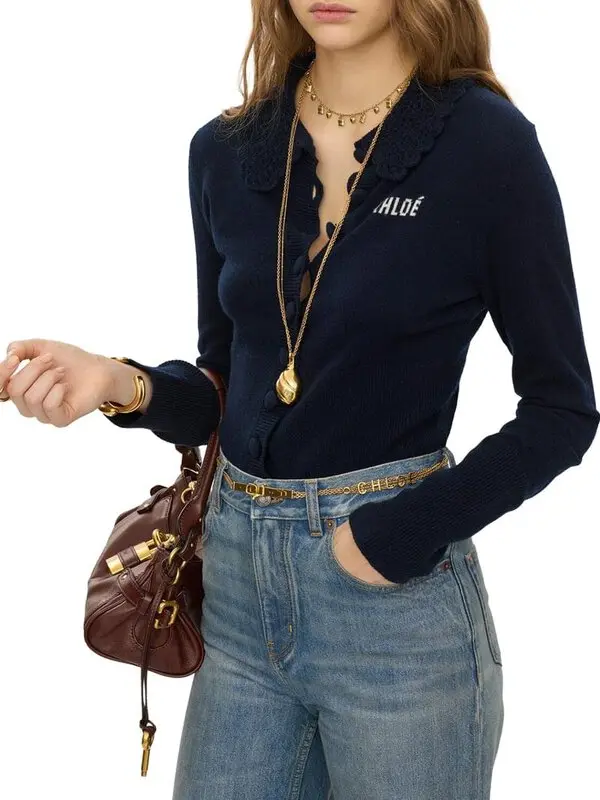 Chloé Fitted Logo Cardigan In A Wool Knit