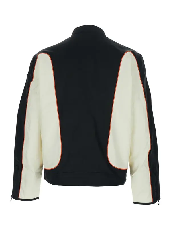 DIESEL® Black And White Jacket With Logo On The Sleeve And Bicolor Design In Tech Fabric