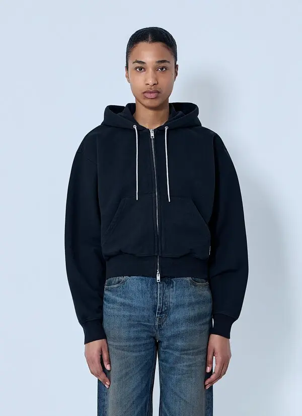 Alexander Wang Zip-front Hooded Sweatshirt - Black