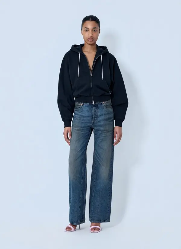 Alexander Wang Zip-front Hooded Sweatshirt - Black