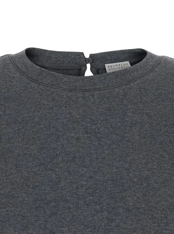 Brunello Cucinelli Cotton Ribbed Round Neck T-shirt - Gray