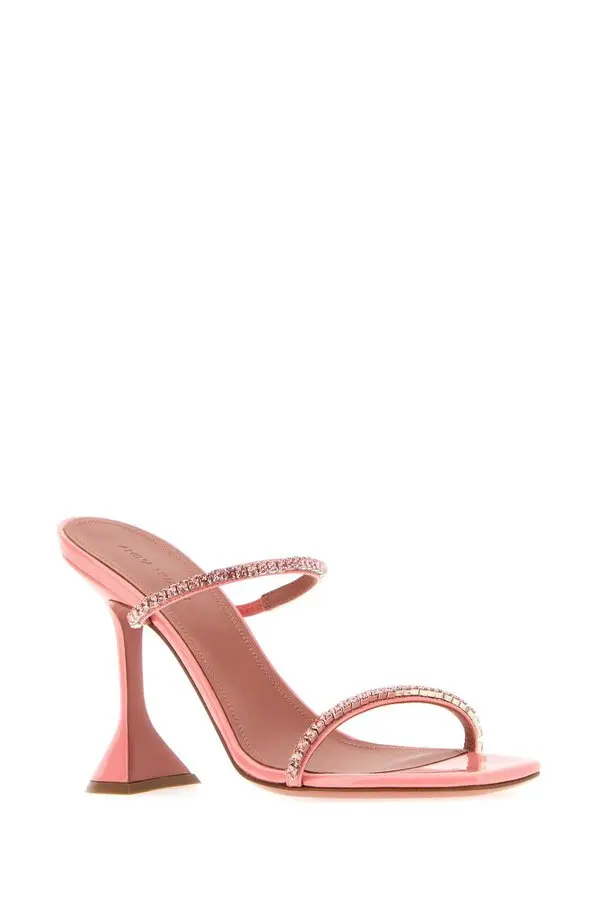 Amina Muaddi Leather Gilda Mules - Pink