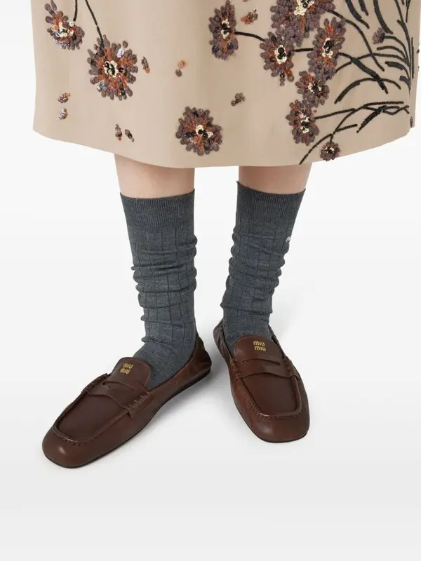 Miu Miu Ruches Leather Loafers - Multicolor