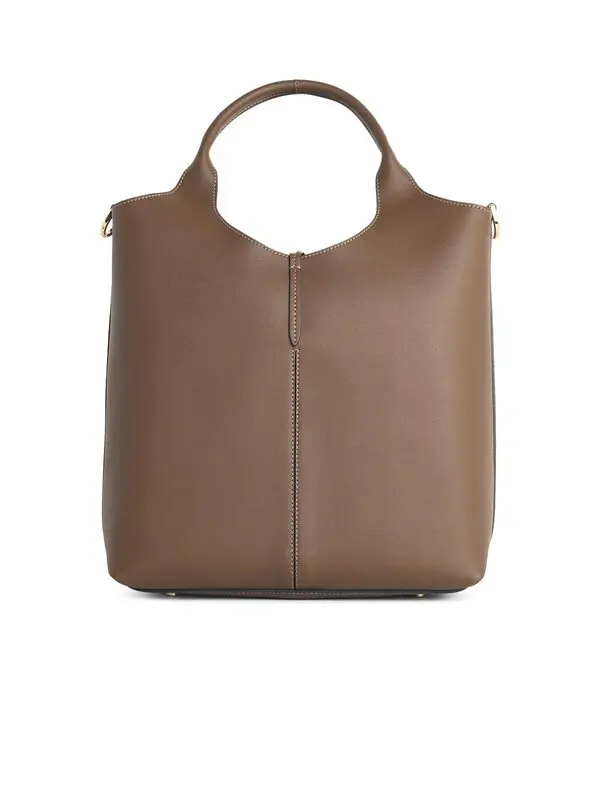 TOD'S Shopping Tote Small Leather Bag - Brown