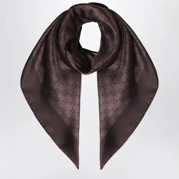 Gucci Printed Silk Twill Carre With Gg Print - Brown