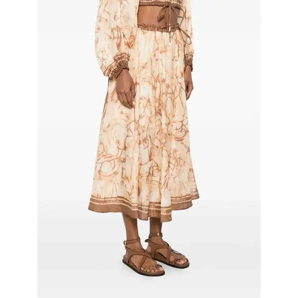 Zimmermann Tie-dye Pattern Full Skirt - Cream