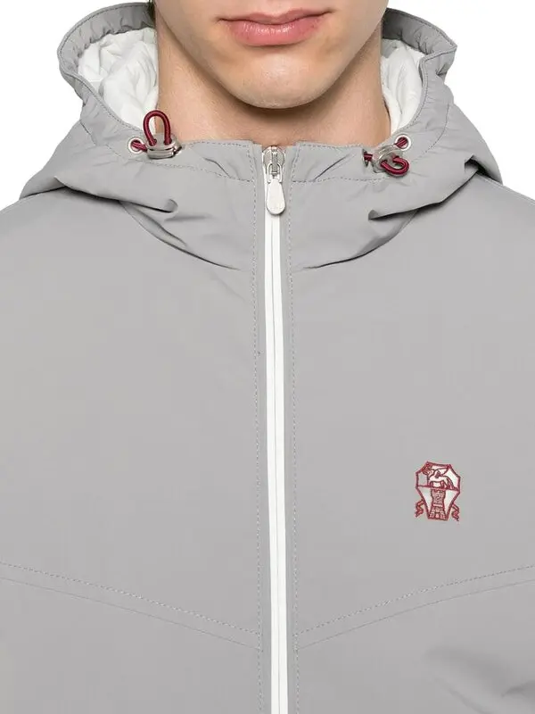 Brunello Cucinelli Technical Fabric Jacket With Hood - Gray