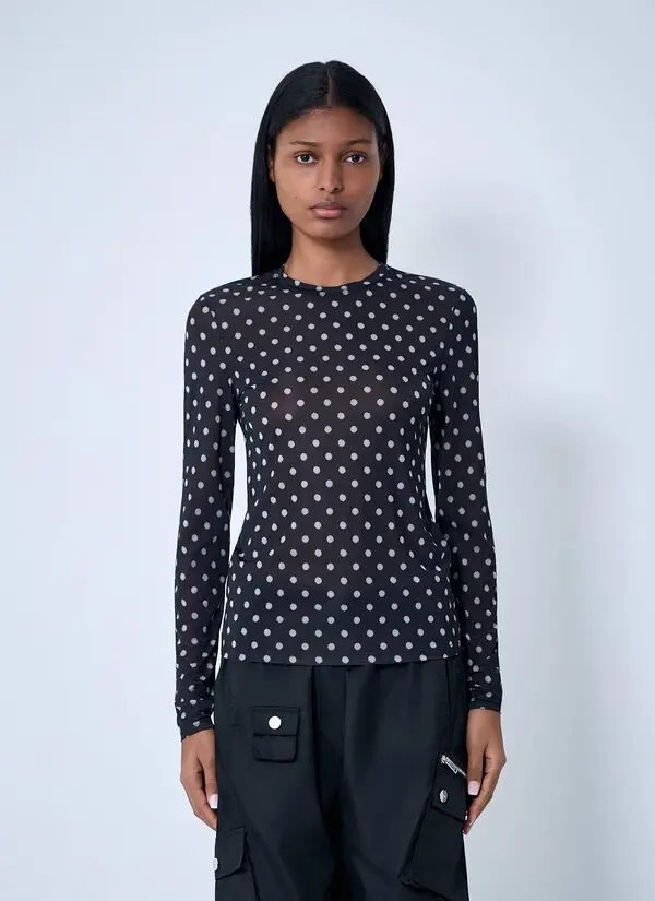 GANNI Polka Dot Mesh Long-sleeve Top - Black