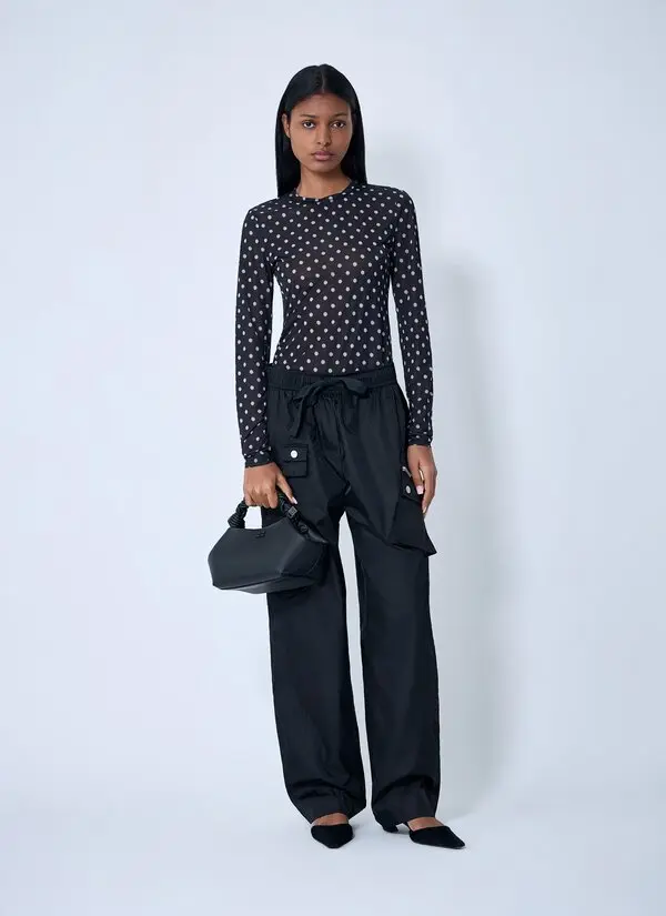 GANNI Polka Dot Mesh Top - Black