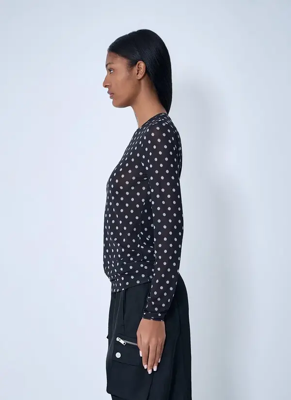 GANNI Polka Dot Mesh Top - Black