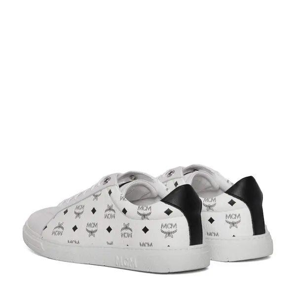 Mcm Printed Canvas Terrain Sneakers - White