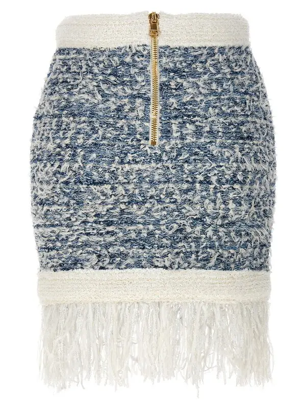 Balmain Fringed Tweed Skirt - Blue