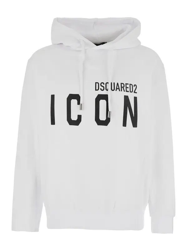 Dsquared2 White Hoodie With Front Logo Print In Cotton For
