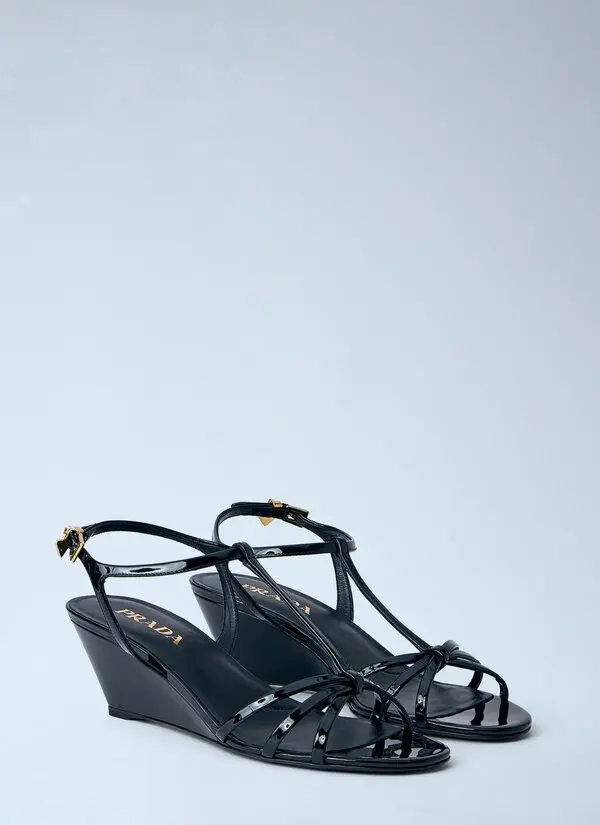 Prada Strappy Wedge Sandals - Black