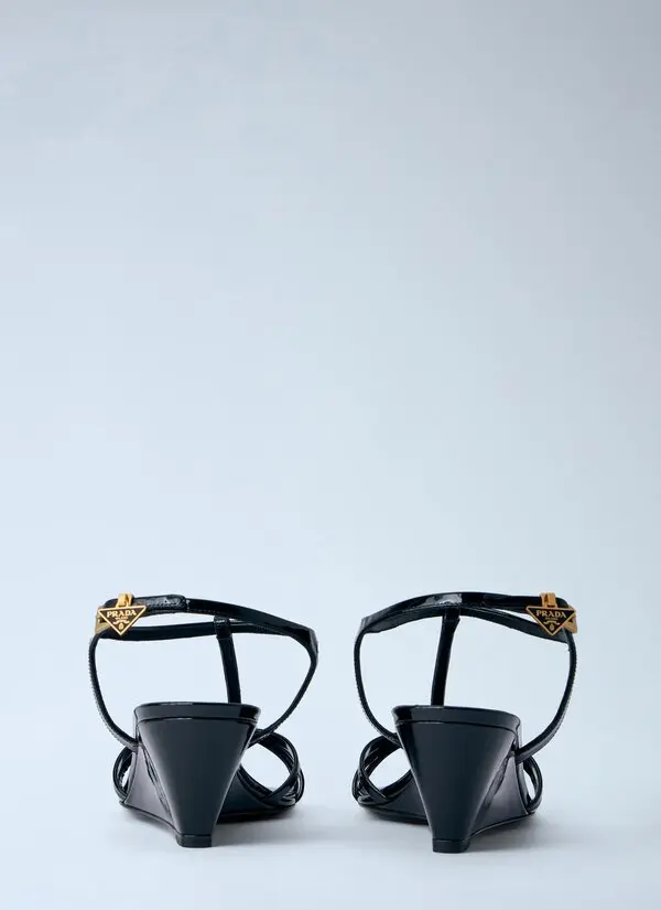 Prada Strappy Wedge Sandals - Black