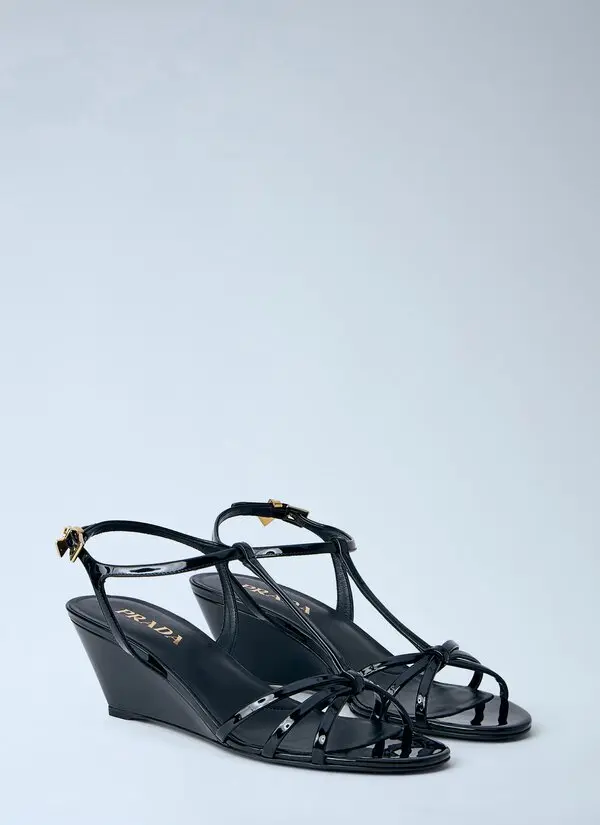 Prada Strappy Wedge Sandals - Black