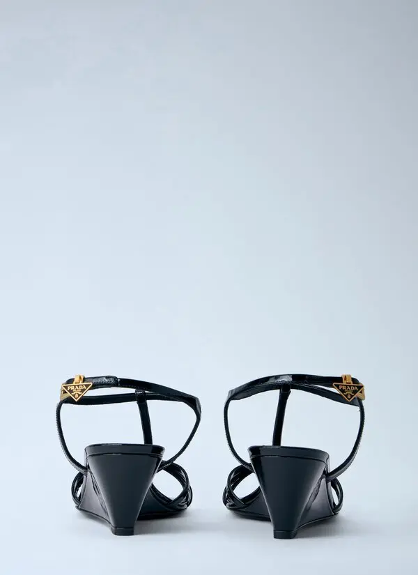 Prada Strappy Wedge Sandals - Black