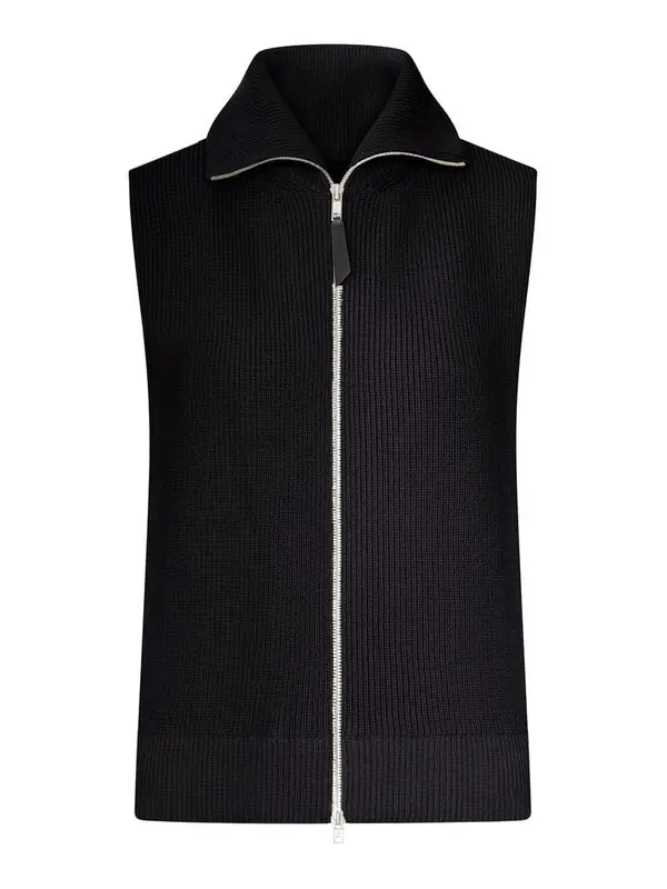 MAISON MARGIELA Ribbed Knit Zip-up Vest - Black