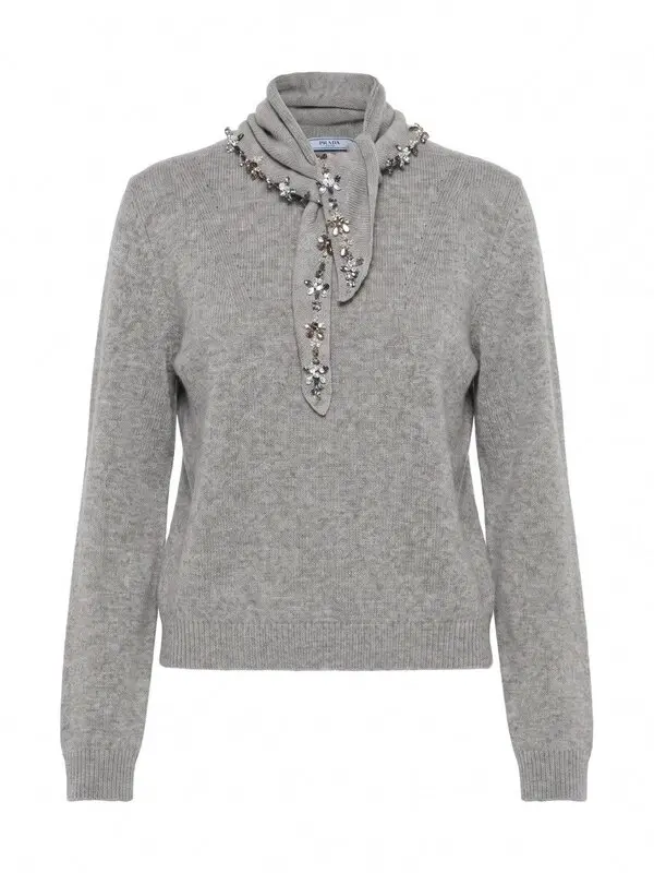 Prada Sweater With Jeweled Scarf Detail - Multicolor