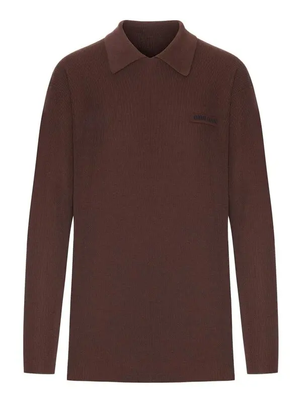 Miu Miu Ribbed Wool Polo Sweater - Multicolor