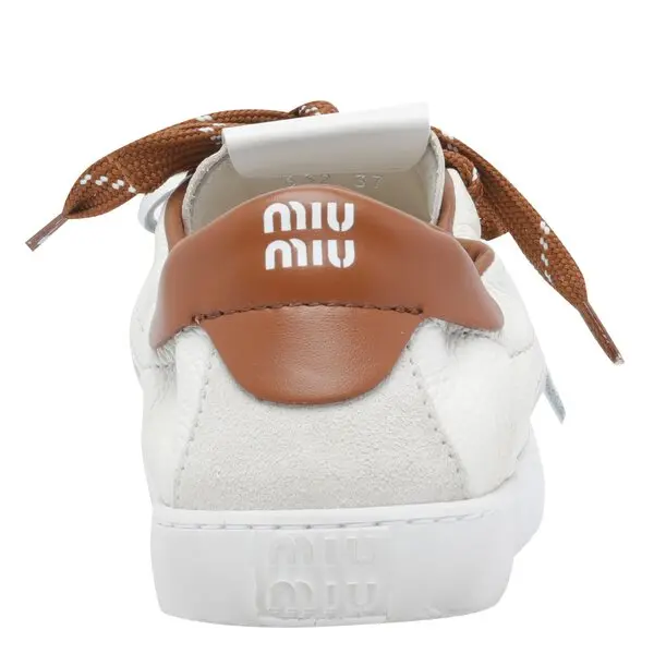 Miu Miu Logo Deco Leather Sneakers - White