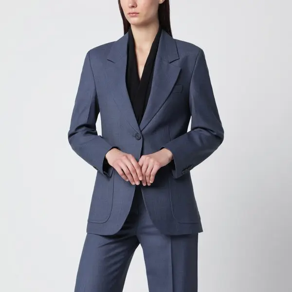Victoria Beckham Katherine Single-breasted Jacket In Melange Wool Blend - Blue