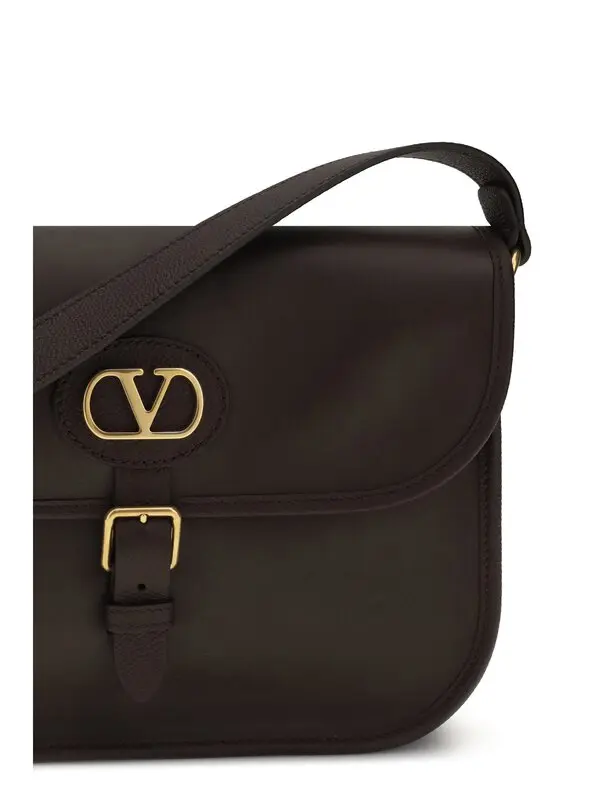 Valentino Garavani Antibes Calfskin Shoulder Bag With Metallic Vlogo Detail - Brown