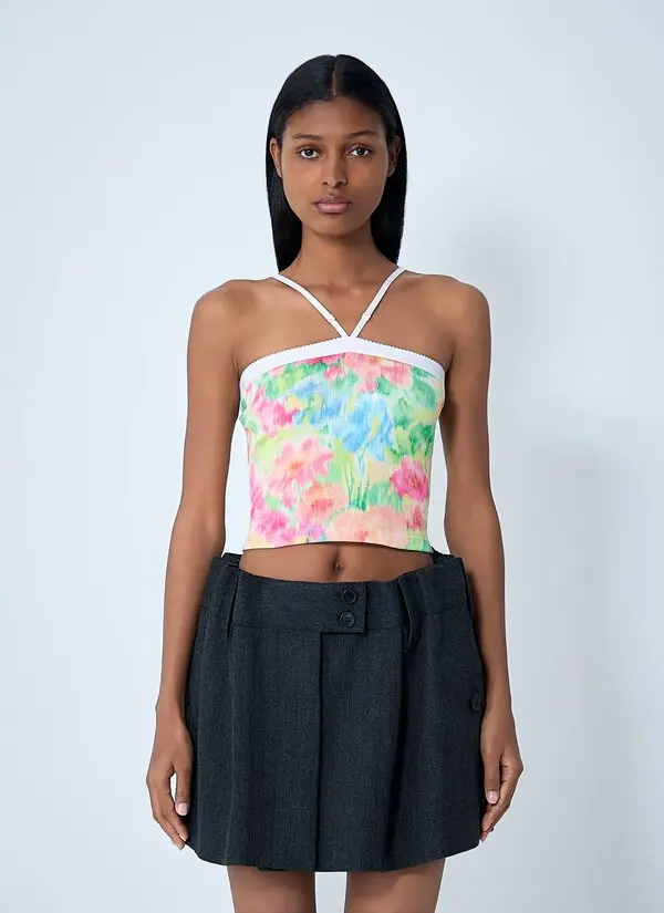 Prada Rib Floral Print Top - Green