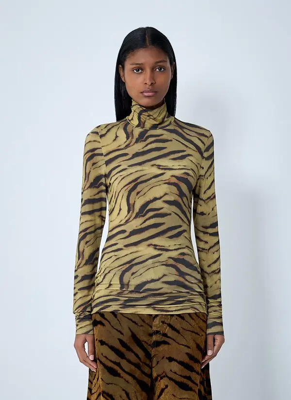 GANNI Printed Mesh Top - Green