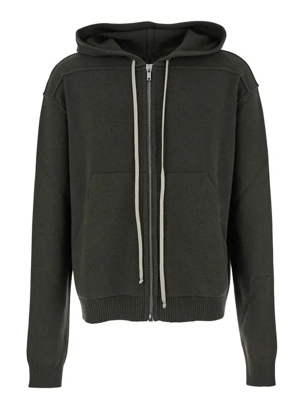 Rick Owens Green Sweatshirt With Contrasting Drawstring Hood In Cashmere And Wool - Multicolor