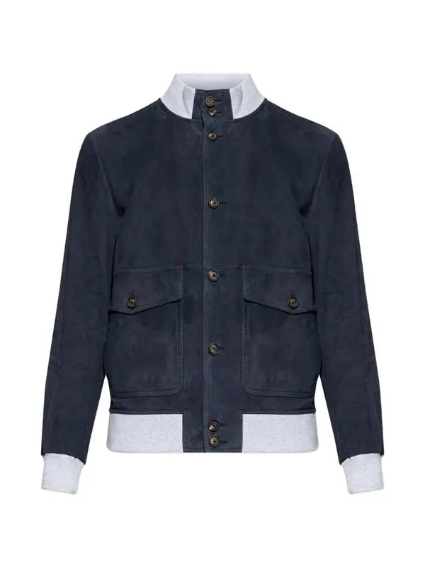 Eleventy Leather Jacket With Pocket And Buttons