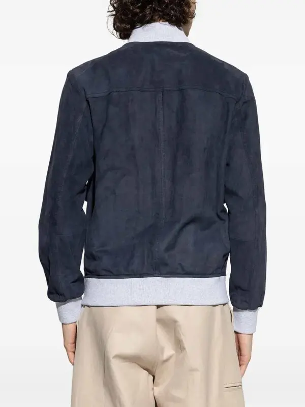 Eleventy Leather Jacket With Pocket And Buttons