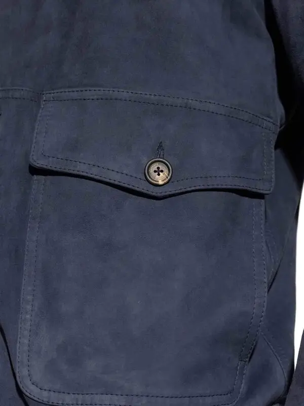 Eleventy Leather Jacket With Pocket And Buttons