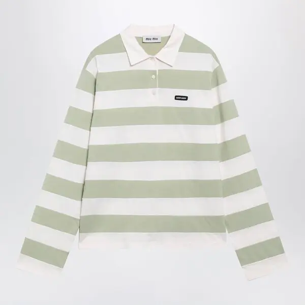 Miu Miu Petal/agave Striped Jersey Polo Shirt - Pink