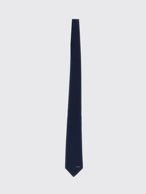 Gucci Classic Solid Colour Tie In Pure Silk With Applied Logo - Blue