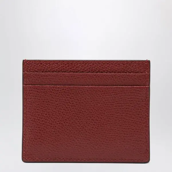 Valentino Garavani Vlogo Signature Card Holder In Grained Calfskin, Russet - Red