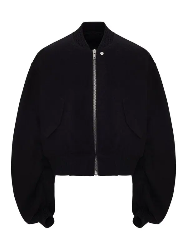 Rick Owens Cropped Bomber Jacket With Voluminous Sleeves - Black
