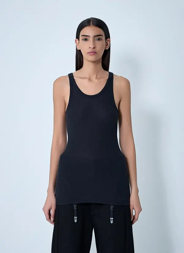 LEMAIRE Suspender Hem Wool Tank Top - Black