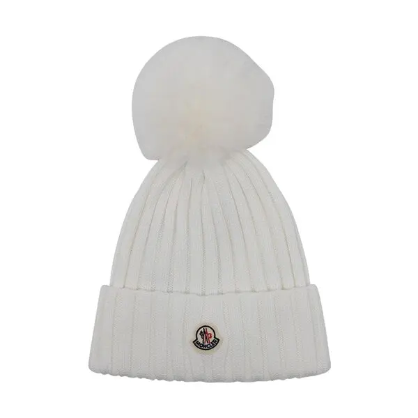 Moncler Logo Beanie With Pom-pon - White
