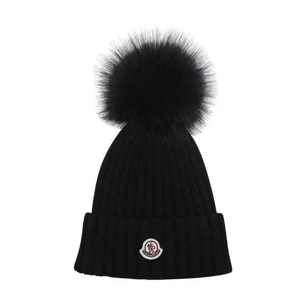 Moncler Logo Beanie With Pom-pons - Black